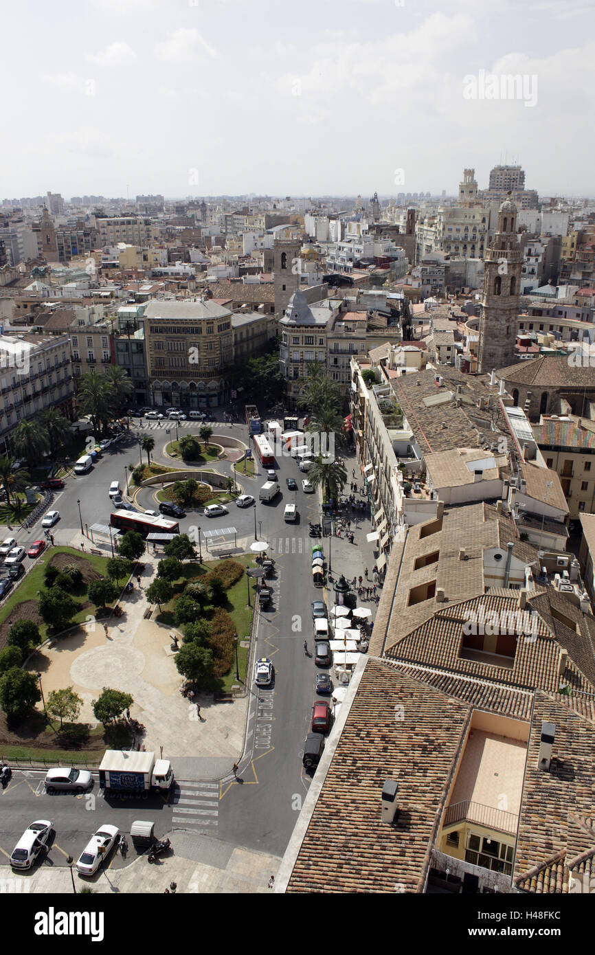 Europe, Spain, Valencia, town overview, building, streets, roundabout ...