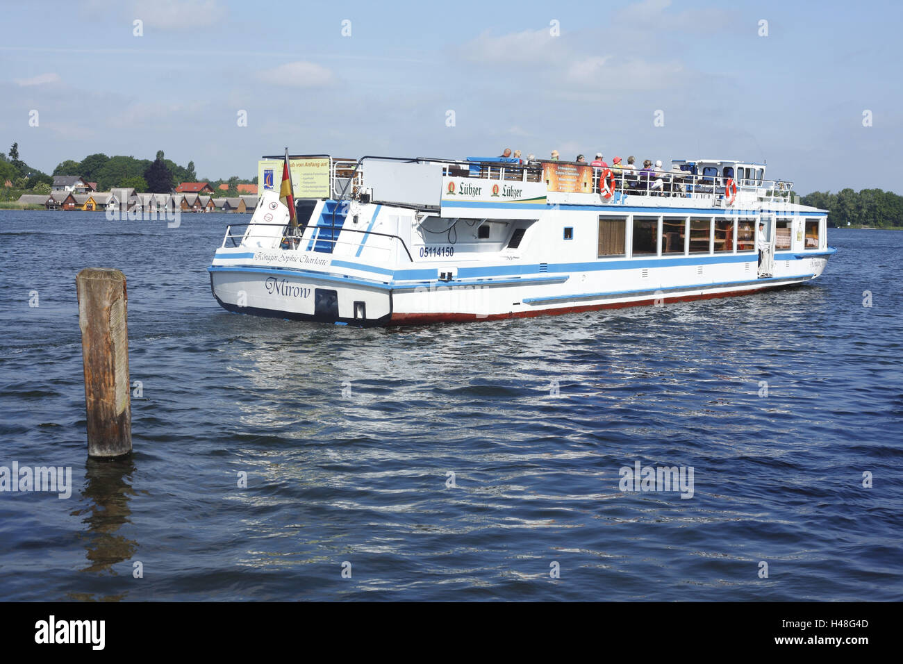 Germany, Mecklenburg-Western Pomerania, Mirow, excursion boat on Lake ...