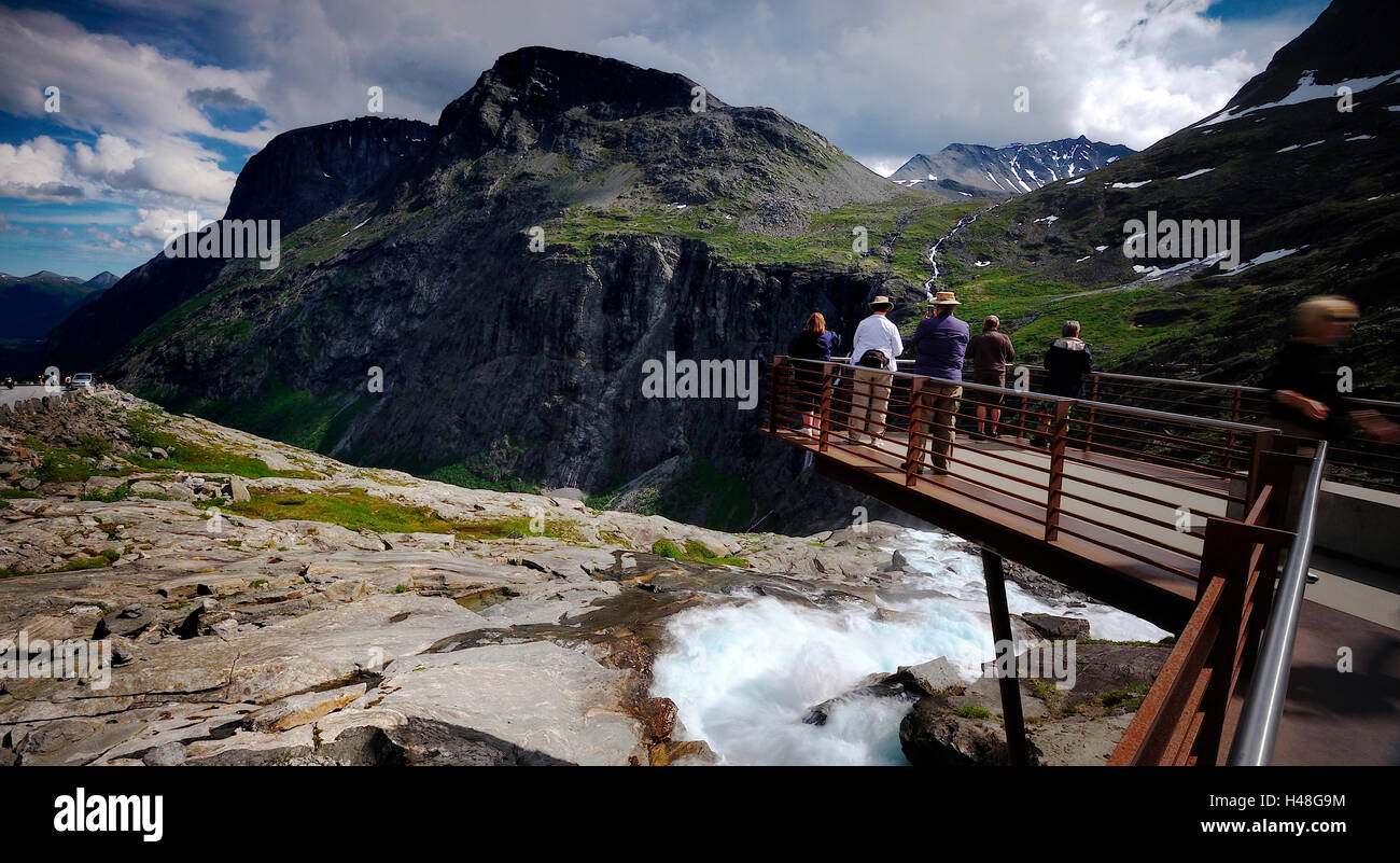 Viewing platform over the waterfall on the Troll Road Stock Photo - Alamy