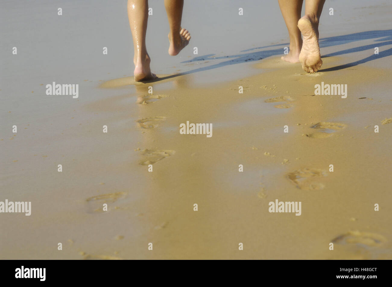 Couple, beach walk, detail, feet, footprints, Sand, beach, sandy beach ...