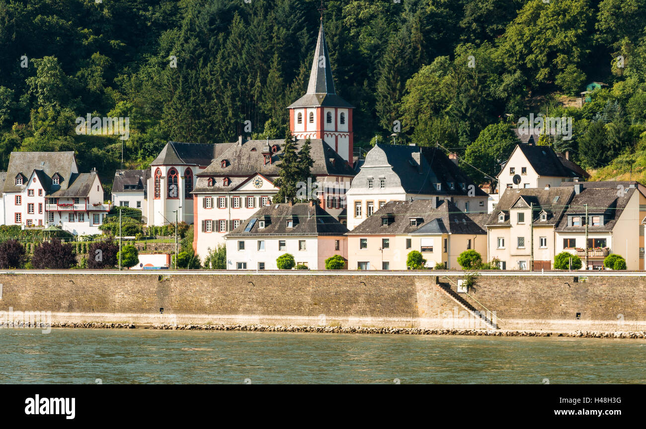 Pretty village with church, Rhine Gorge, Germany, Europe Stock Photo ...