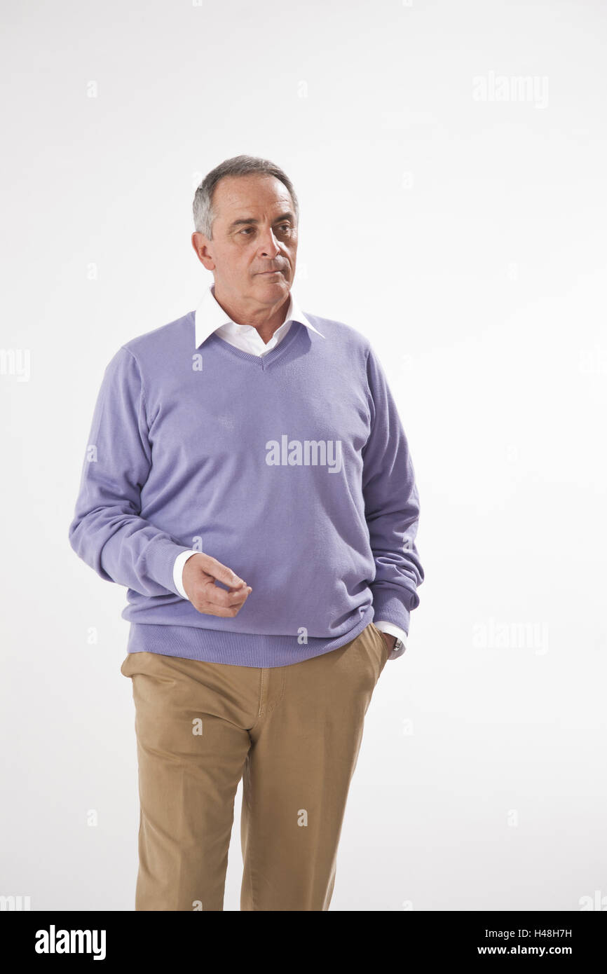 Man, vertical, hand in the trouser pocket, critical view Stock Photo ...