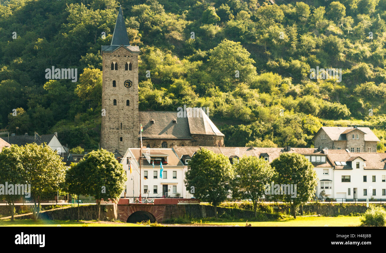 Pretty village with church, Rhine Gorge, Germany, Europe Stock Photo ...