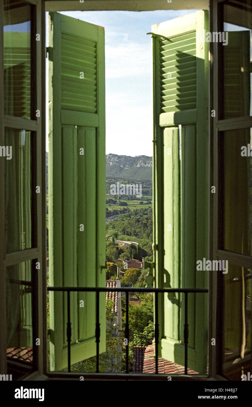 Room, view, shutter, opened, roofs Stock Photo - Alamy