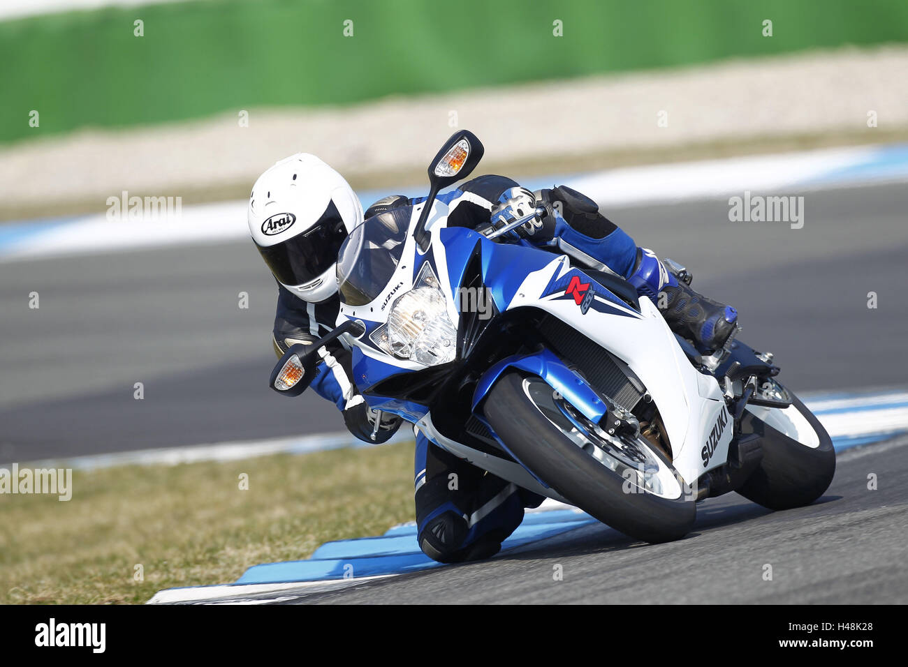 Motorcyclist, race track, bend, slant, sports motorcycle, Suzuki GSX-R ...