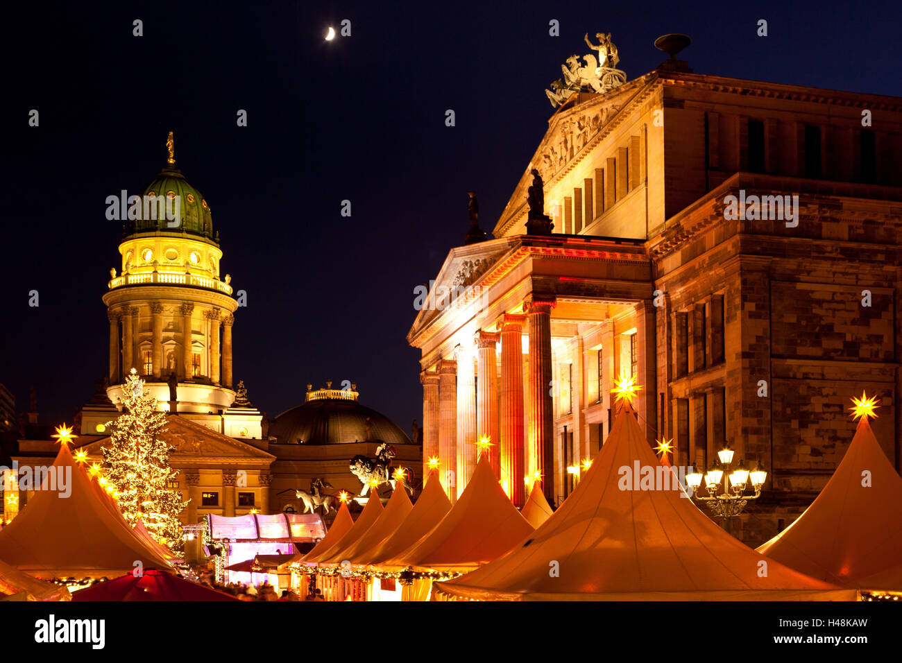 Germany, Berlin, Gendarmenmarkt, Christmas market, lighting, night ...