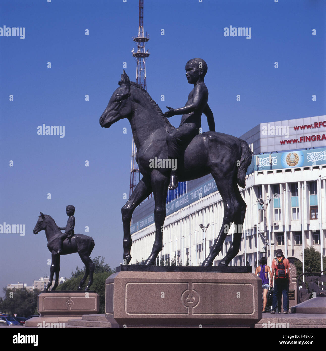 Kazakhstan, Almaty, monument, person, tourist, heaven, blue, equestrian ...