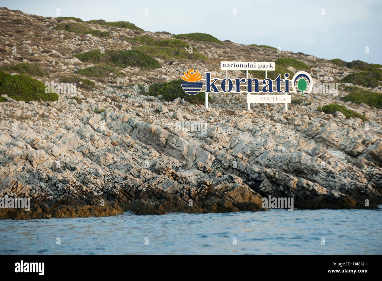 Croatia, Dalmatia, Murter, coast, sign, national park Kornaten Stock ...