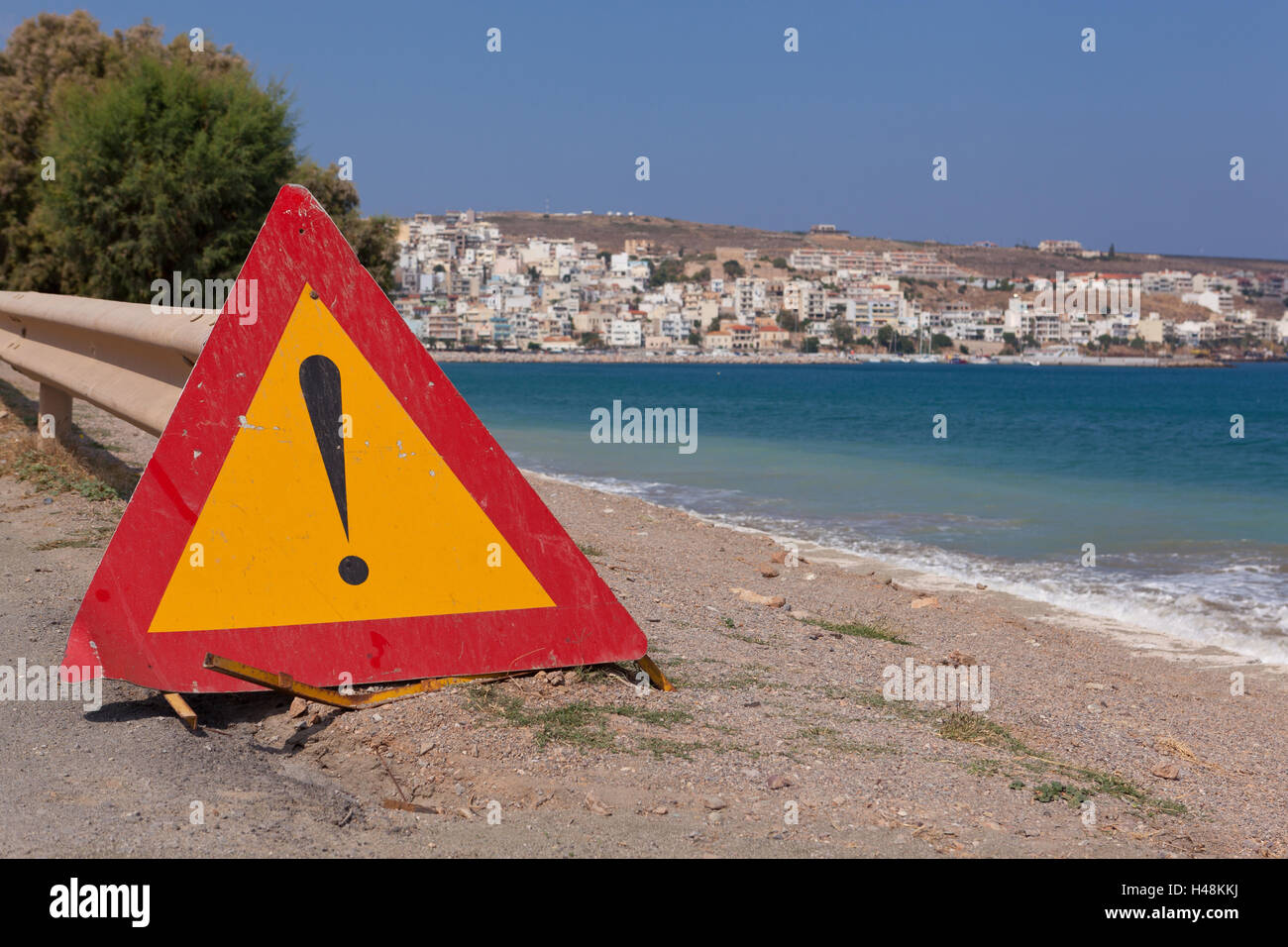 Greece, Crete, Sitia, sign, attention, warning Stock Photo - Alamy