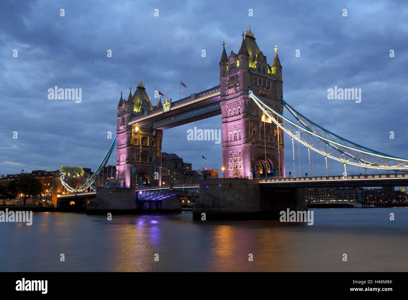 Tower Bridge London lit with purple lighting Stock Photo - Alamy