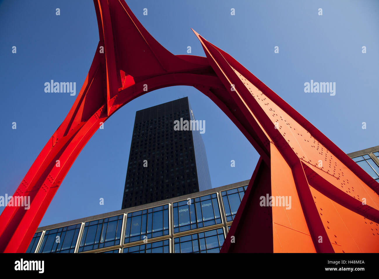 Red sculpture of Alexander Calder in the La Defense area, Paris, France ...