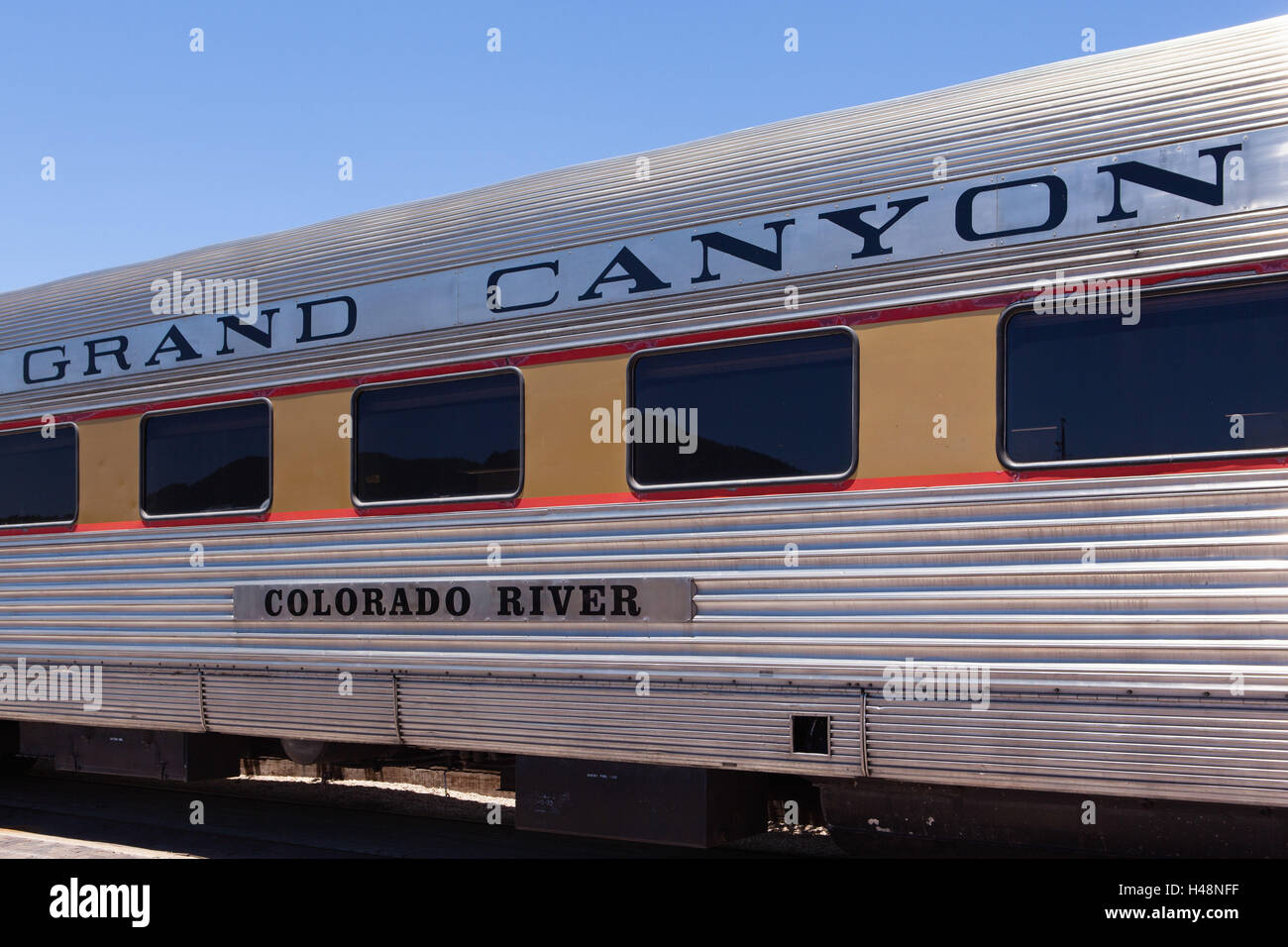 USA, Arizona, Route 66, Williams, railway station, saloon car Stock ...