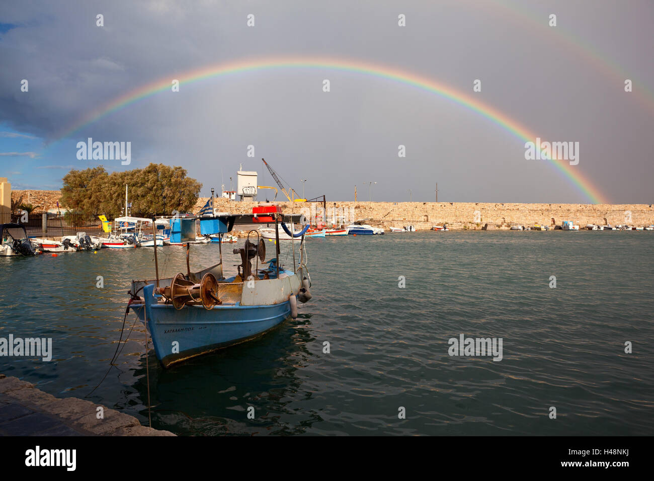 Greece, Crete, Rethimnon, Venetian harbour, rainbow Stock Photo - Alamy