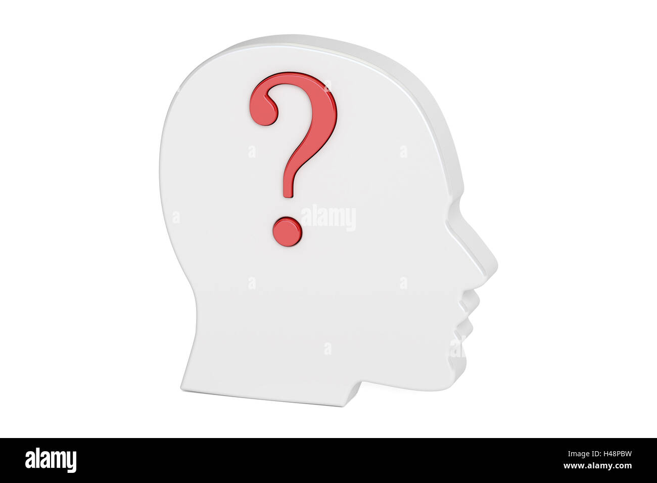 Question concept. Human head with question mark. 3D rendering isolated ...
