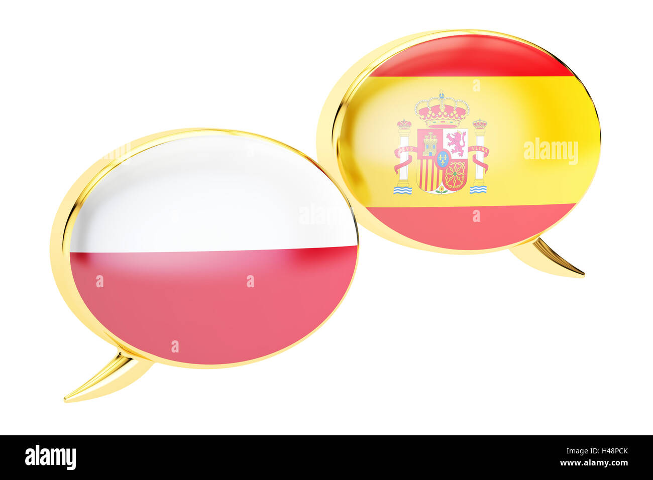 Speech bubbles, Polish-Spanish conversation concept. 3D rendering Stock ...