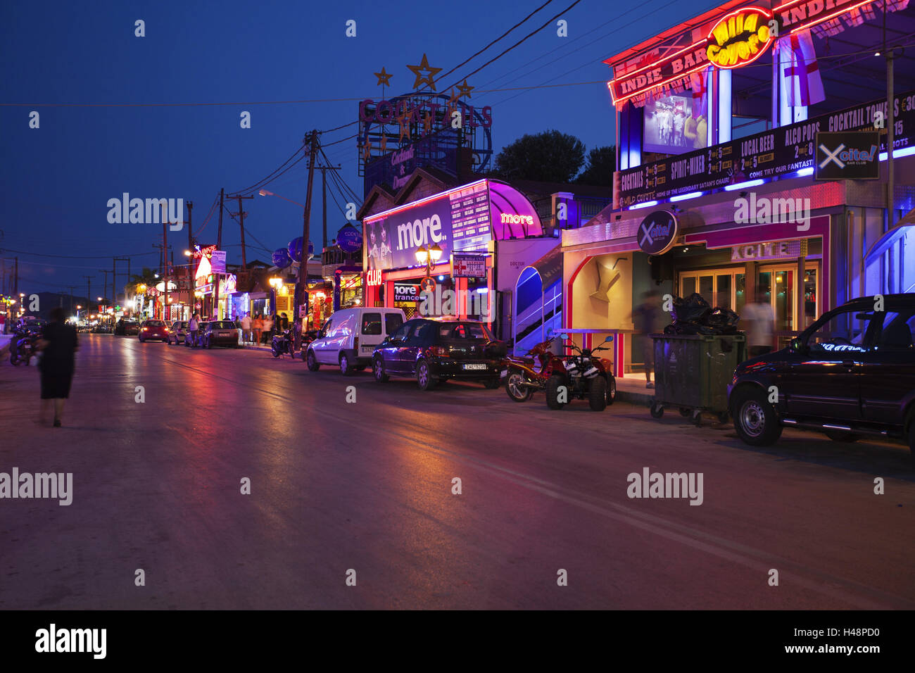 Greece, Zakynthos, Laganas, street, night Stock Photo - Alamy