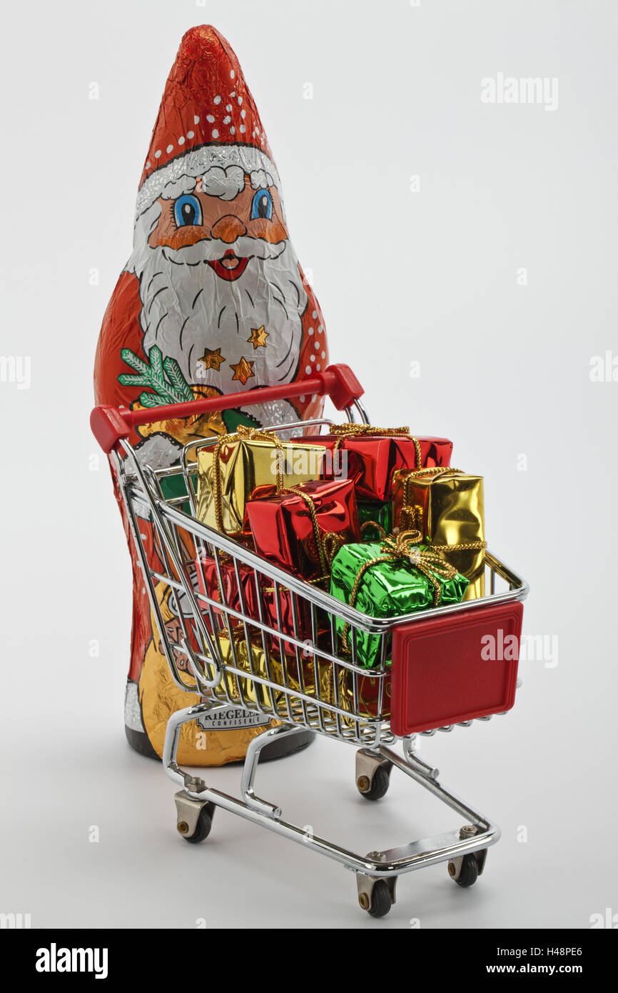 Chocolate Nicholas, shopping cart, stuffed, packages Stock Photo - Alamy