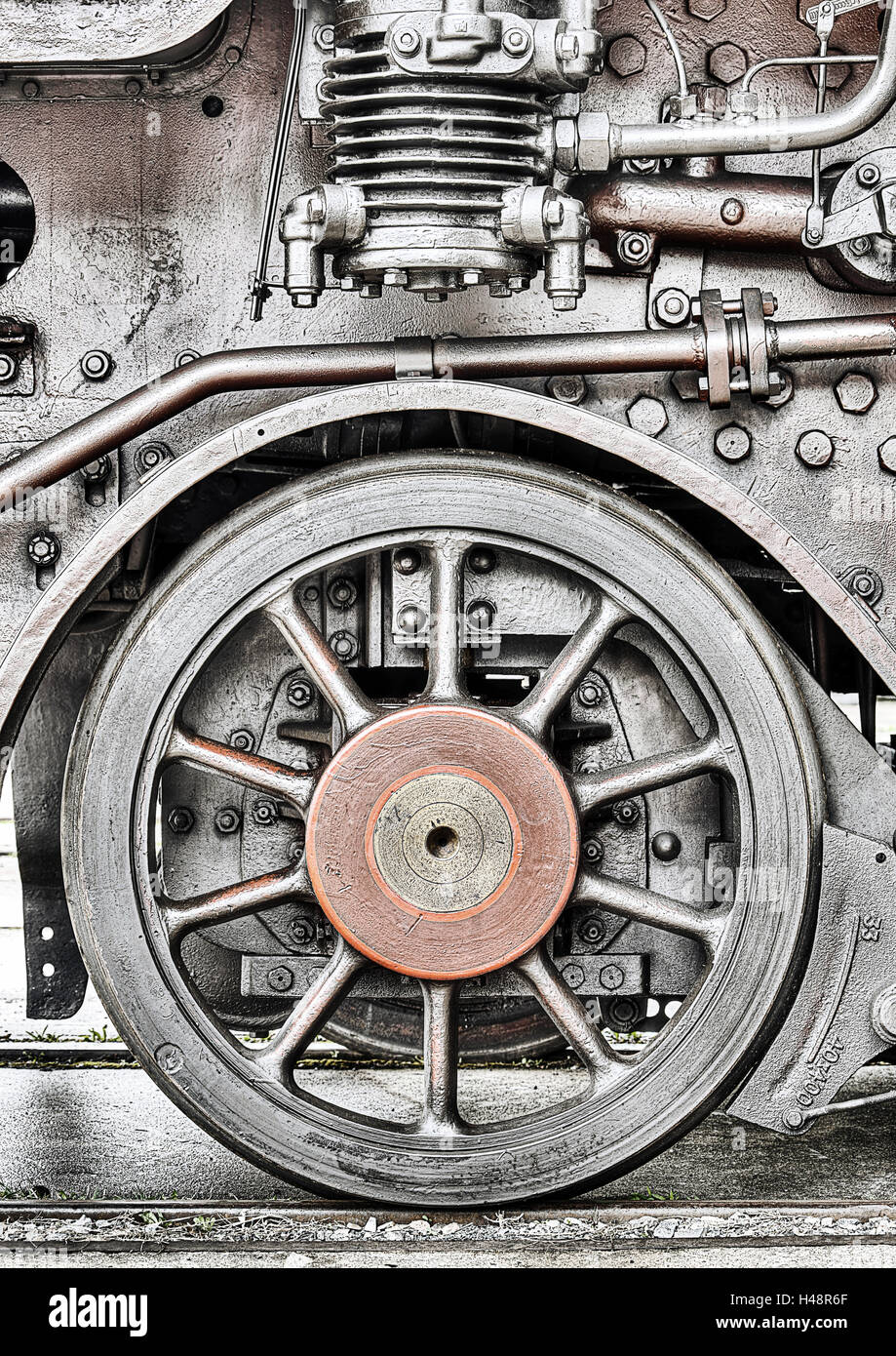 old steam locomotive, radian, rivets, screws, circuits, makes ...