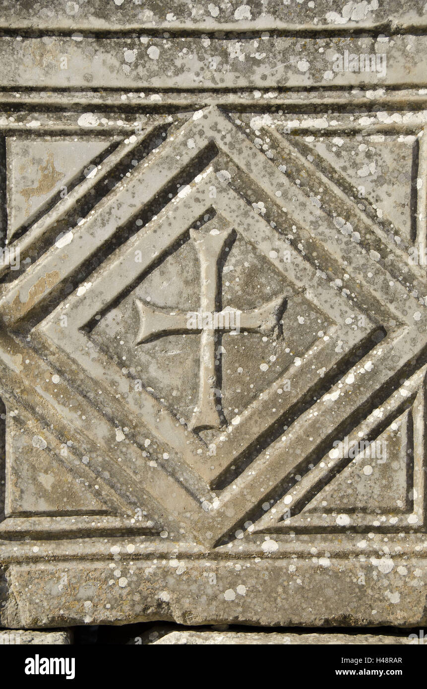 Turkey, west coast, Izmir, Ephesus, sarcophagus, detail, relief, cross ...