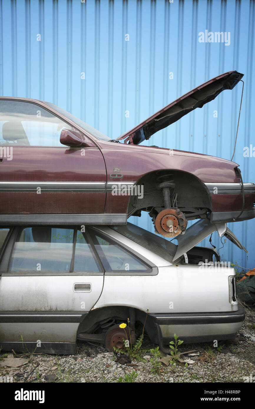 two cars on scrap yard Stock Photo - Alamy