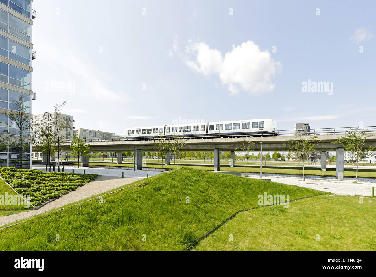 Metro, local transport, Orestad, island Amager, Copenhagen, Denmark ...