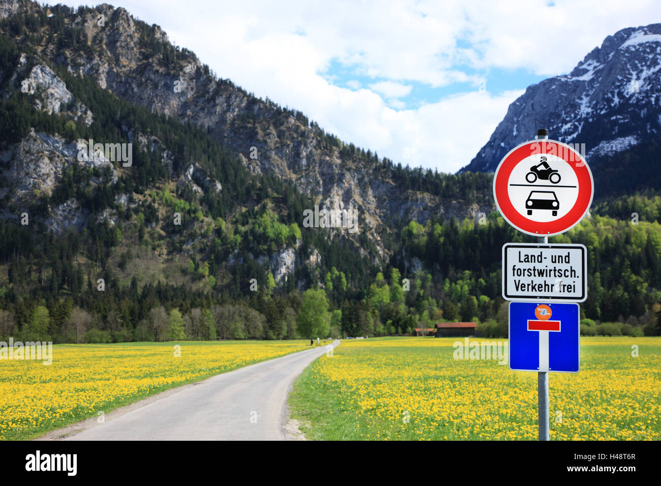 Germany, Bavaria, swan's region, street, road sign, dead end Stock ...