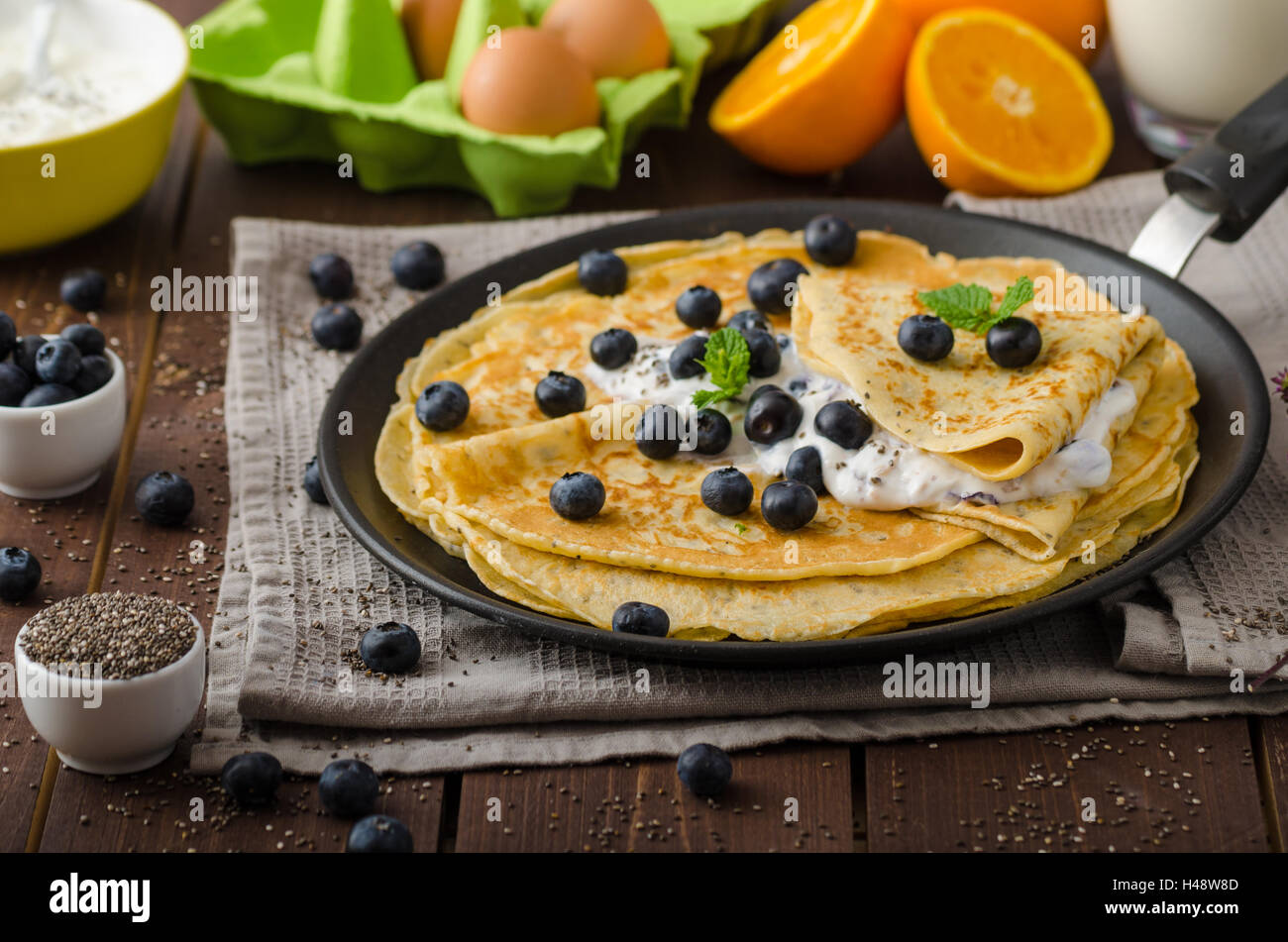 Healthy chia pancakes with blueberries - gluten free Stock Photo - Alamy Healthy chia pancakes with blueberries - gluten free Stock Photo - Alamy
