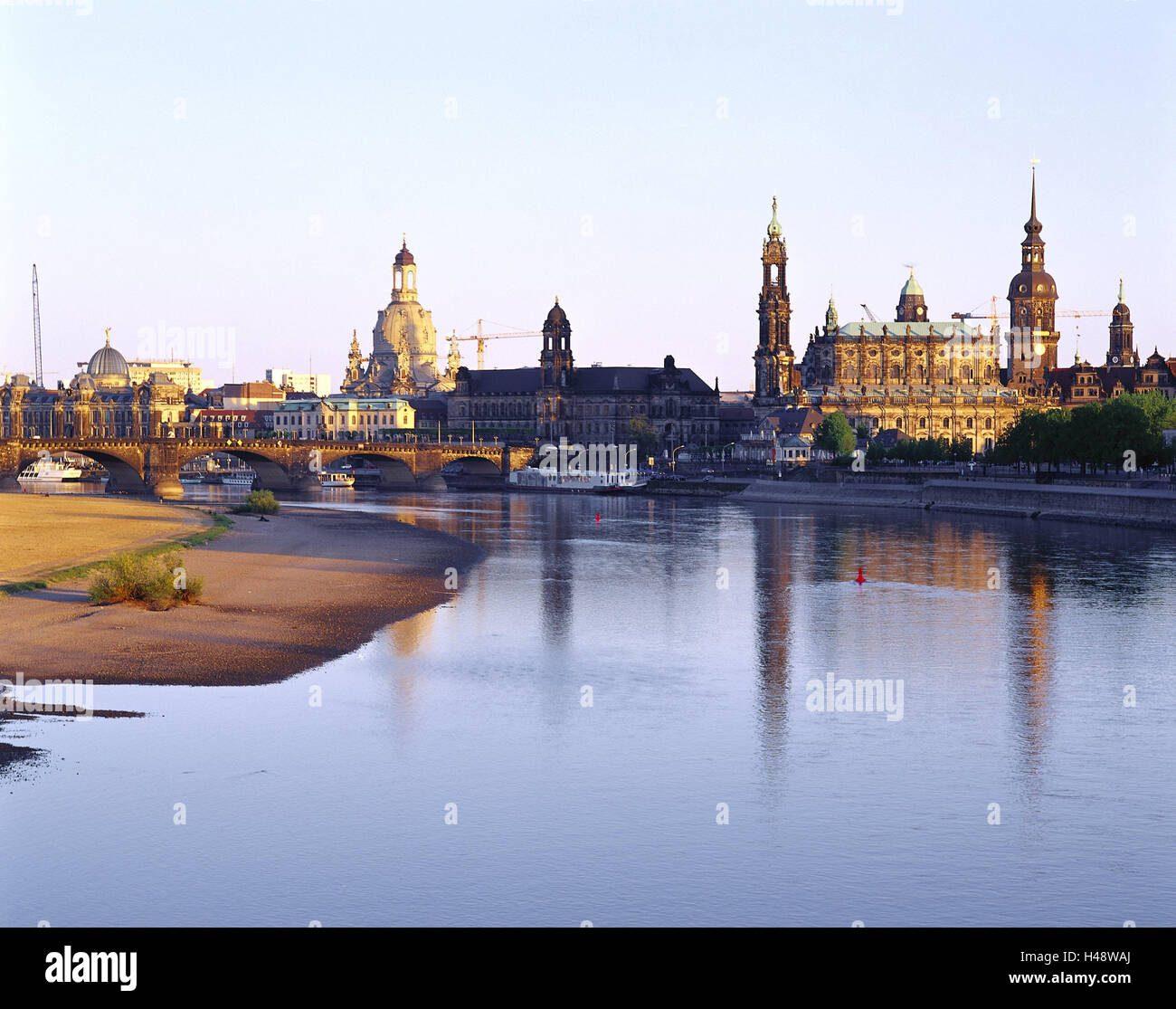 Germany, Saxony, Dresden, town view, the Elbe, evening light, town ...