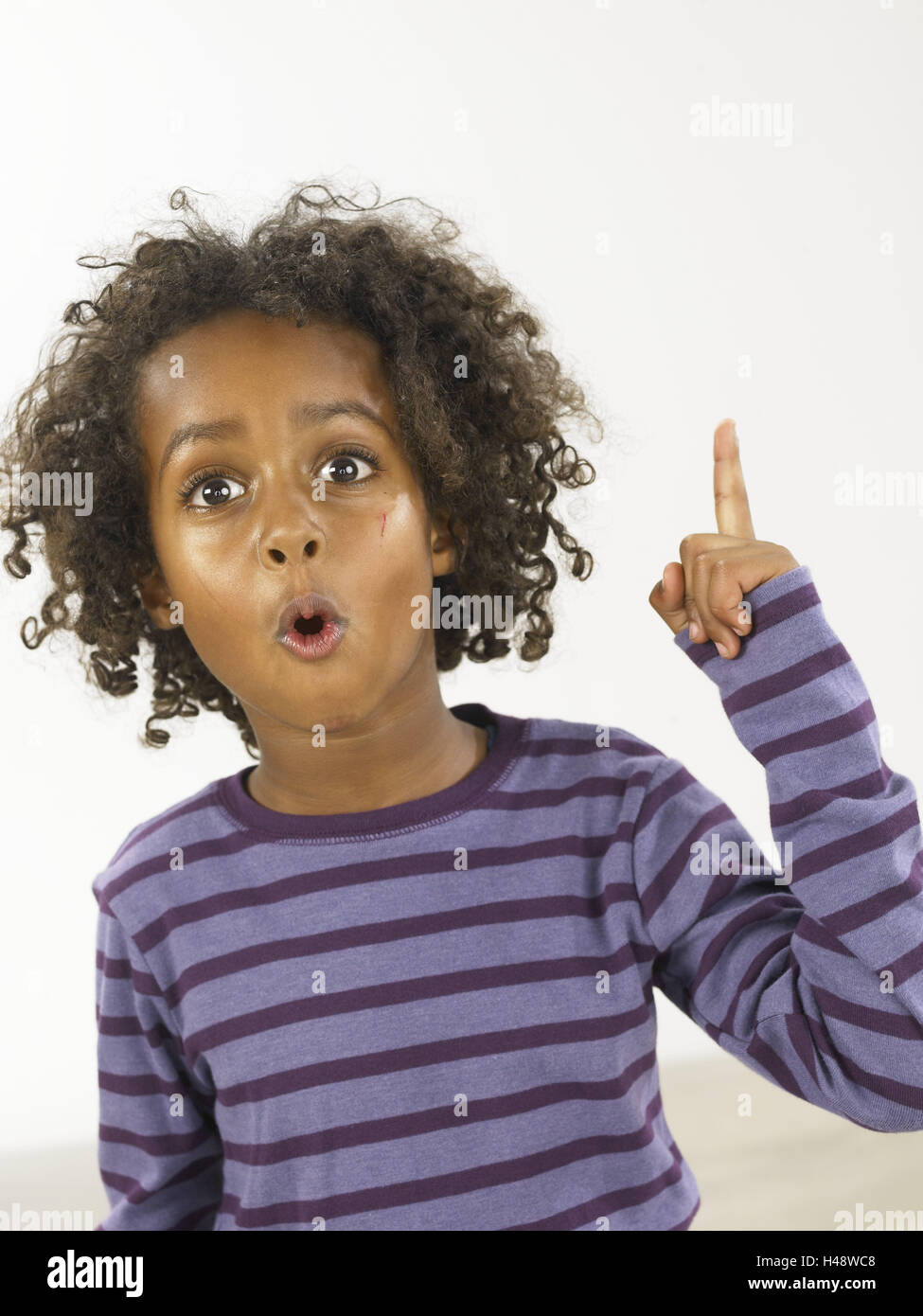 Boy, colourfully, forefingers, forehead, raised, portrait, model ...