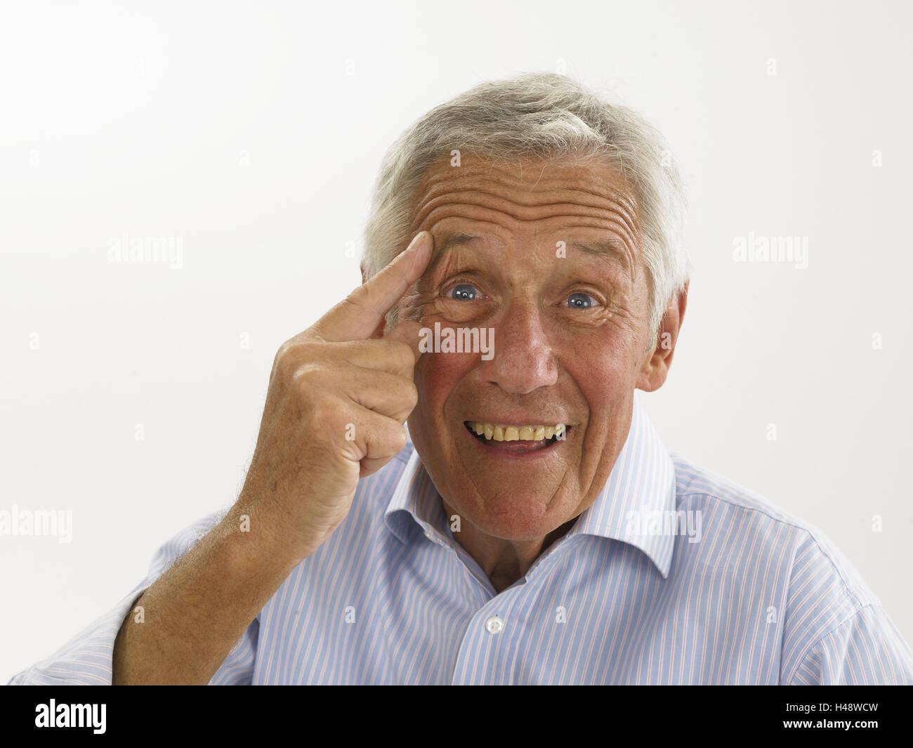 Senior, gesture, forefinger, forehead, portrait, model released, people ...