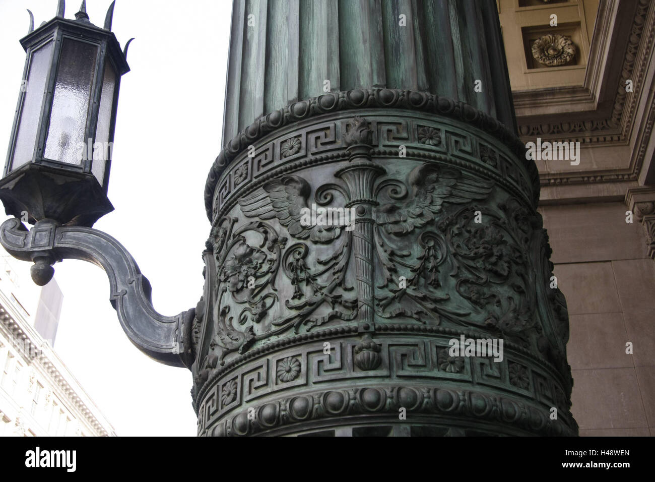 The USA, New York, Broadway, department store, pillar, detail, lantern ...