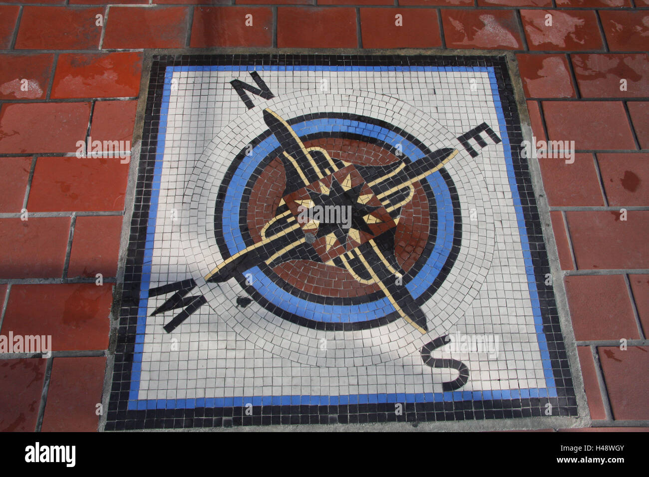 Mosaic, compass rose, paving-stones, floor, tiles, mosaic tiles ...
