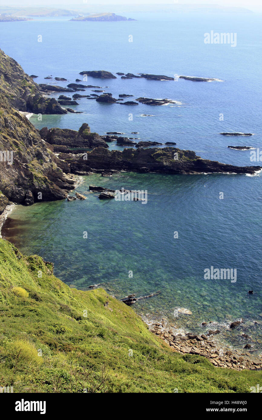 UK, Devon, coastal landscape, summer, England, coastal region, coast ...
