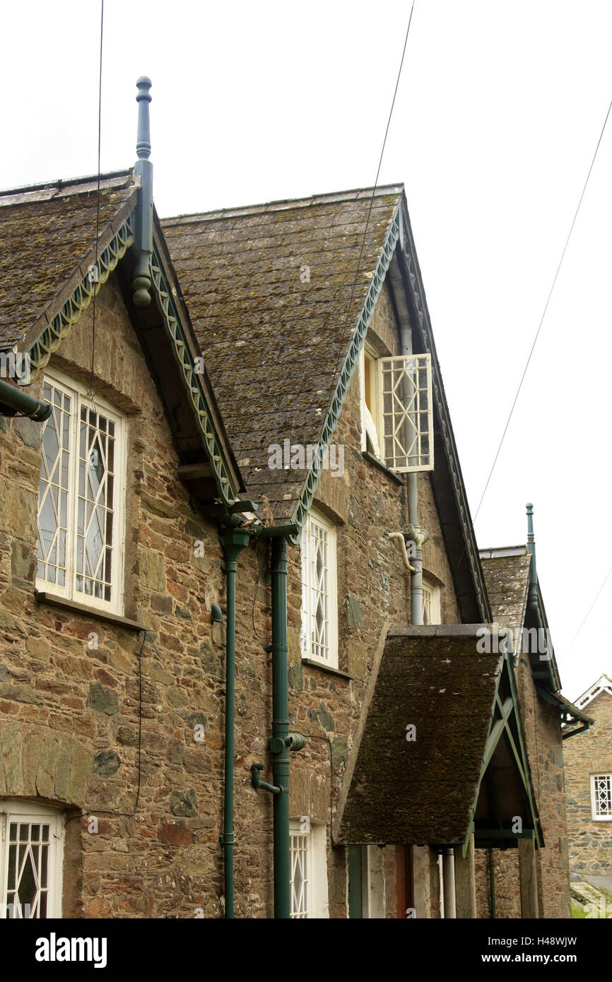 UK, Devon, Ashprington, row of houses, detail, England, stone houses ...