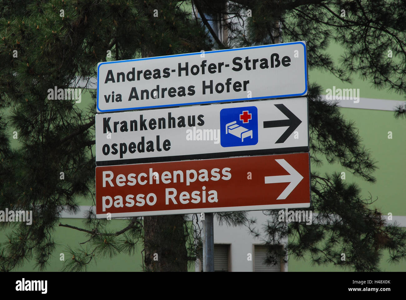 Italy, South Tyrol, Merano, road signs, signposts, in two languages ...