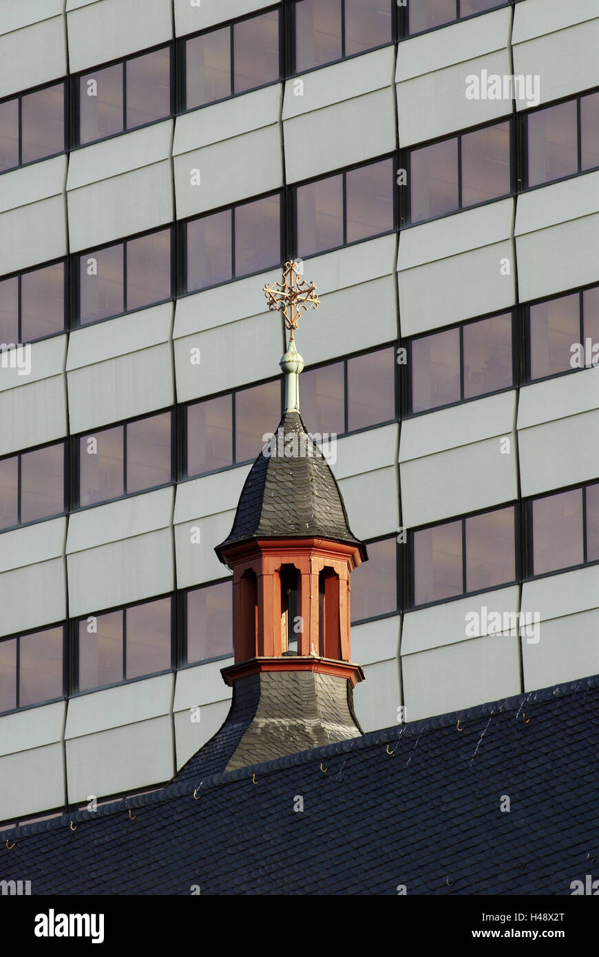 Facade, window, church, roof, turret, cross, Germany, North Rhine ...