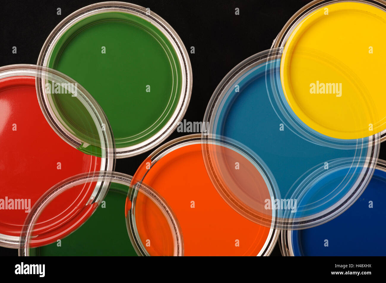 Composing, colour tins, brightly, from above, tins, tins, lids ...