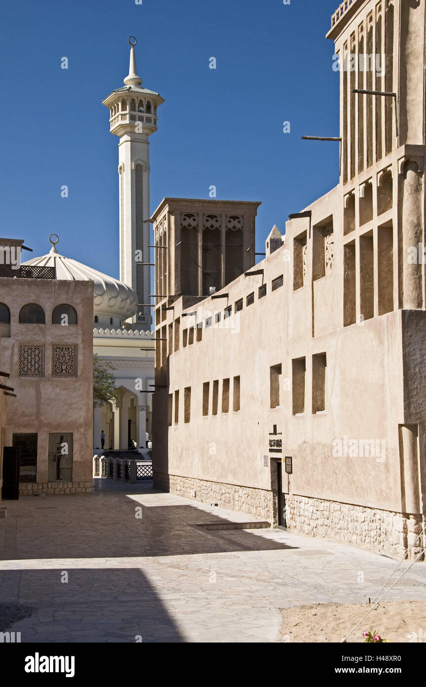 VAE, Dubai, Bastakiya, mosque, wind towers, Old Town, building ...