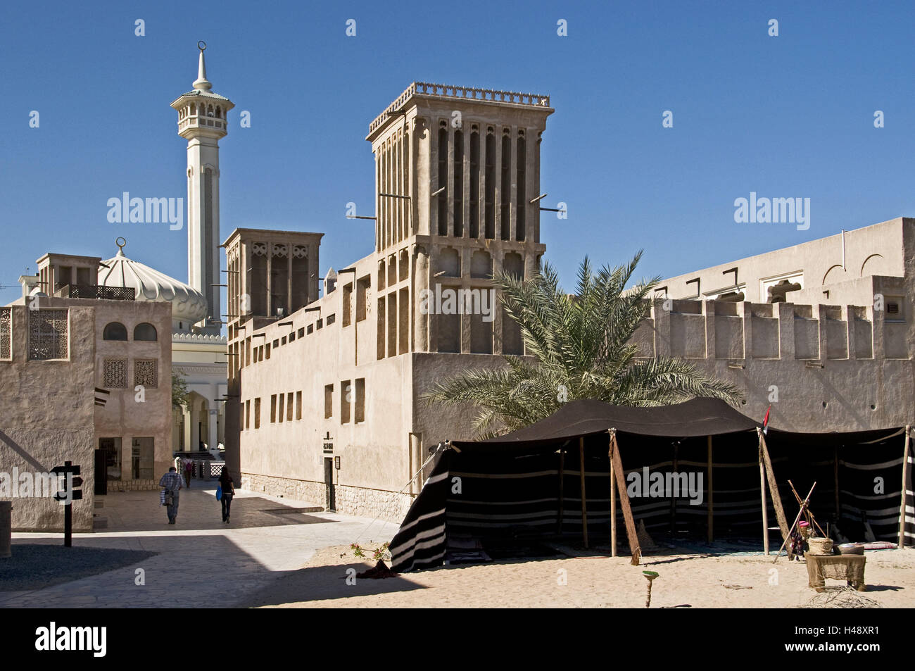 VAE, Dubai, Bastakiya, mosque, wind towers, Old Town, building ...