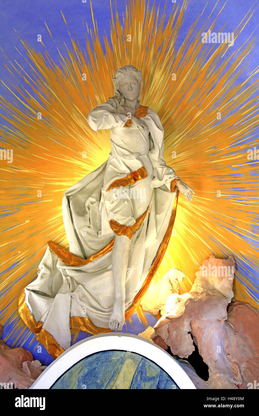 Figure of a saint, ray rim, Germany, Bavaria, Upper Bavaria, Mittenwald ...