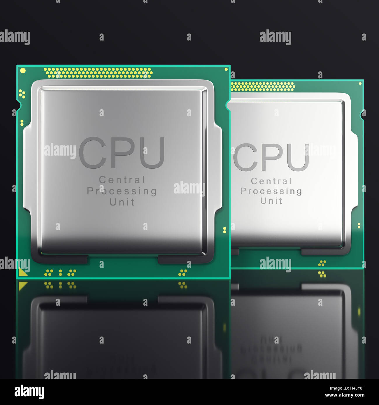 3d illustration modern multicore CPU on black background Stock Photo ...