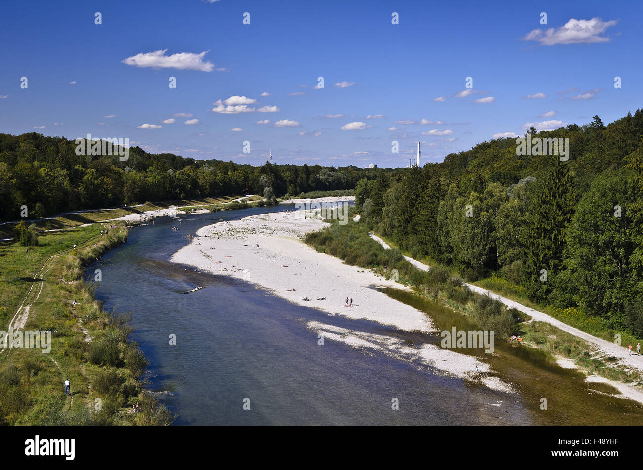 Germany, Bavaria, Upper Bavaria, Isar valley, lookout, bathing, river ...