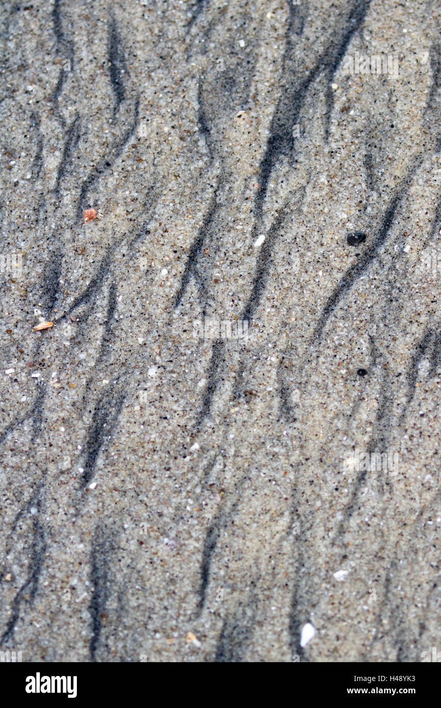 close up of a beach sand with different layers of white and black sand ...