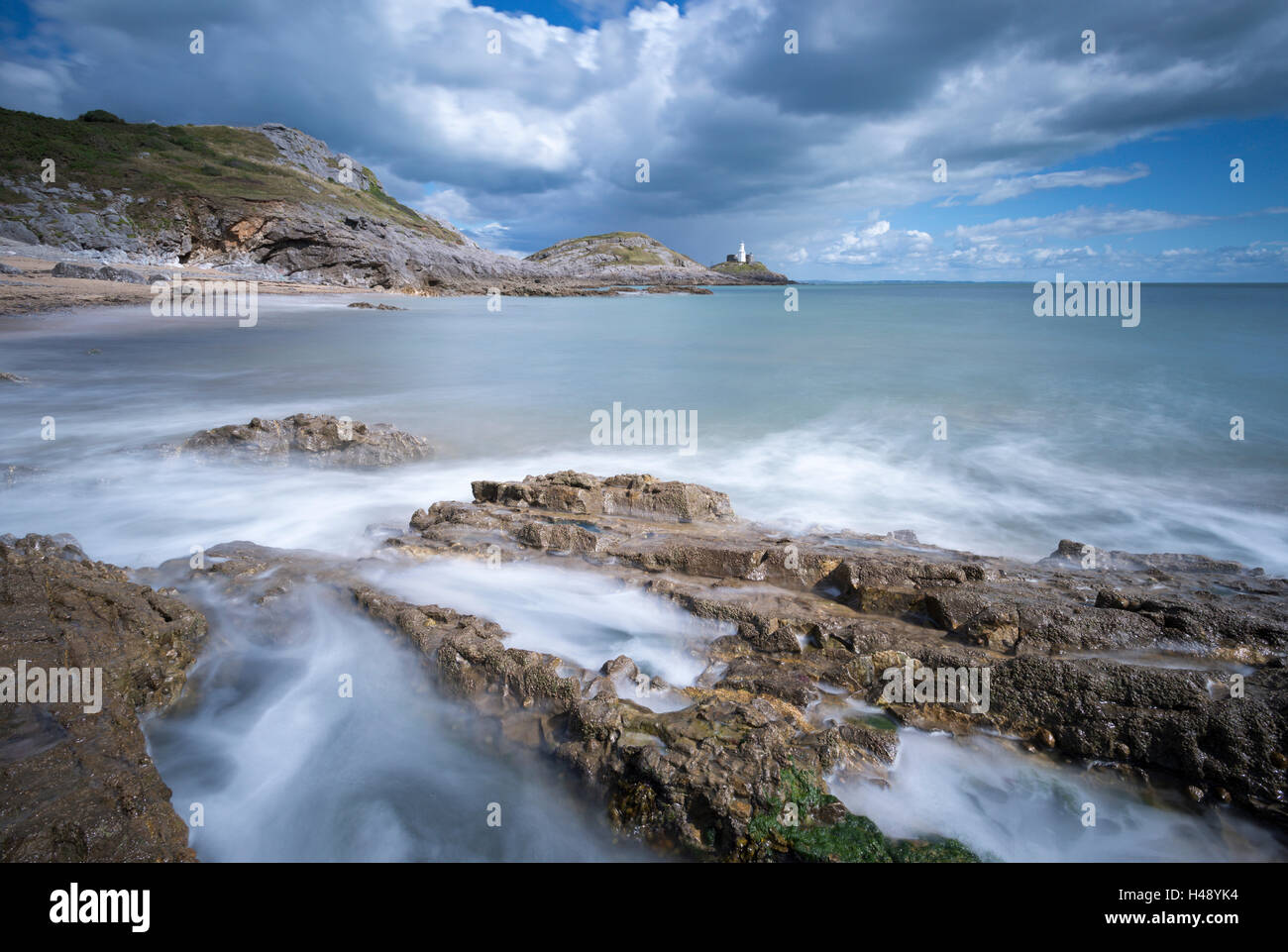 Mumbles lighthouse from Bracelet Bay, Gower Peninsula, Swansea, Wales ...
