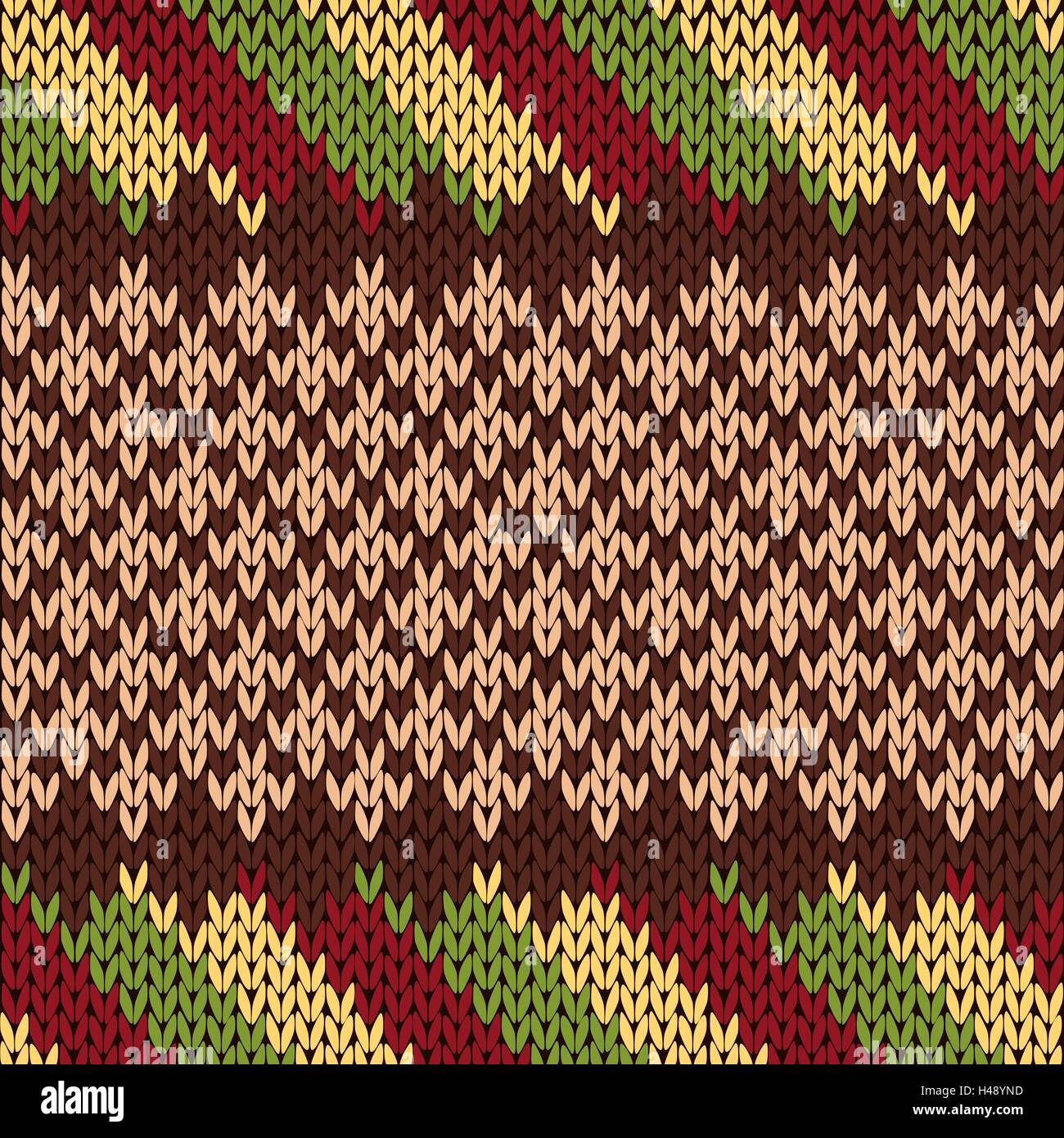 Seamless knitting vector pattern in red, brown, green and beige colors ...