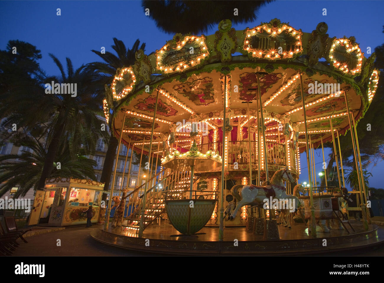 France, Cote d'Azur, Nice, carousel in the park in the promenade the ...