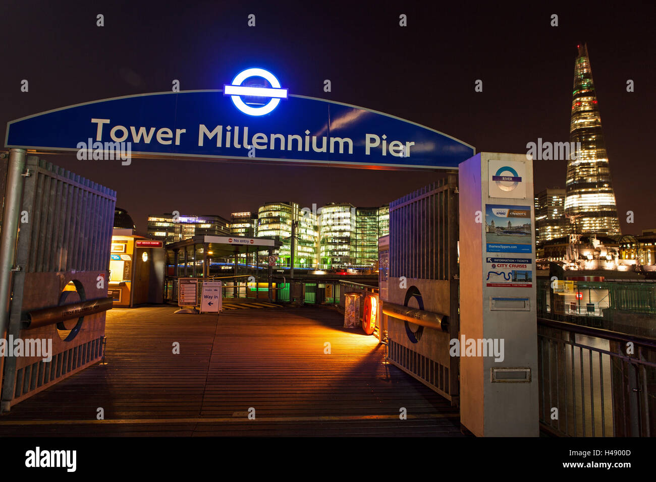 UK, London, Tower Millenium Pier, night photography Stock Photo - Alamy