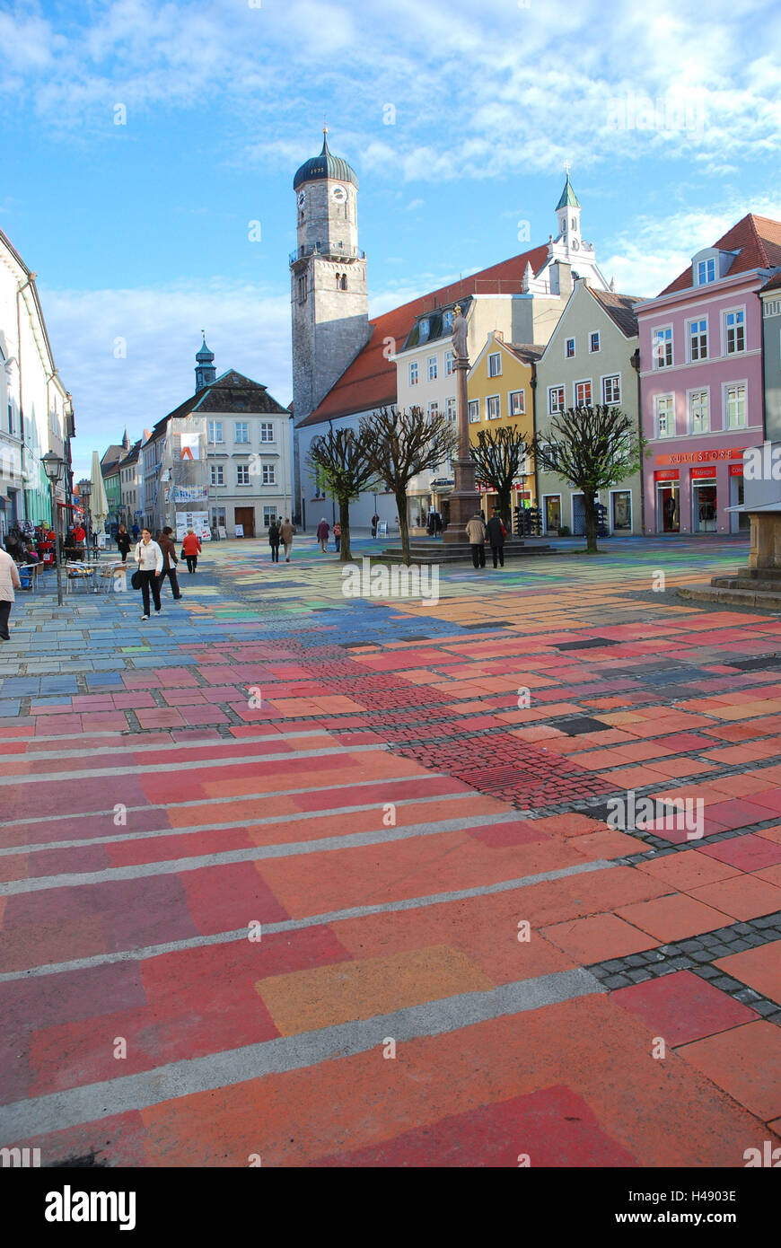 Germany, Upper Bavaria, Weilheim, Marienplatz, colourful, house facades ...