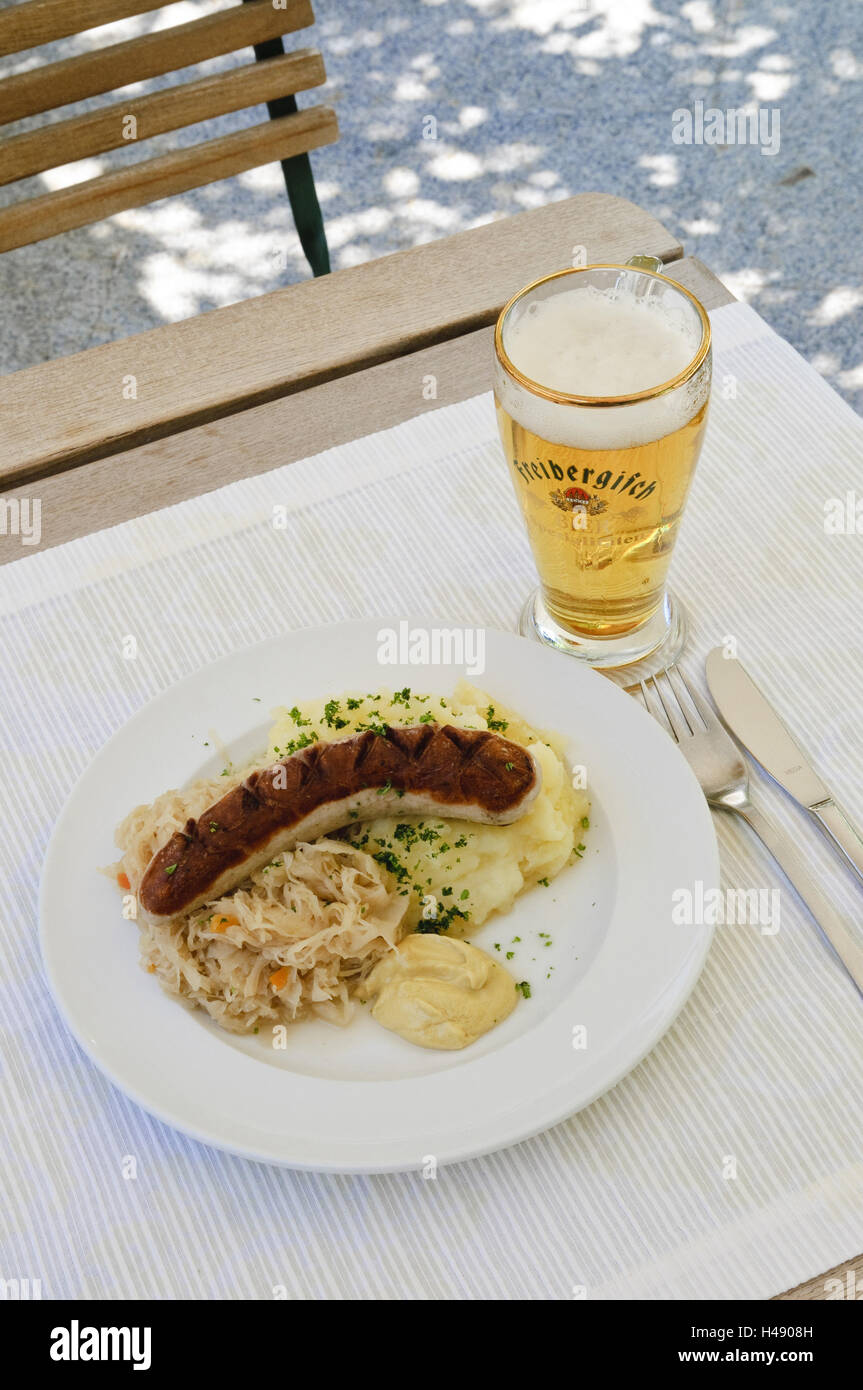 Plate, food, Saxon sausage with Spree woods barrel sauerkraut and ...