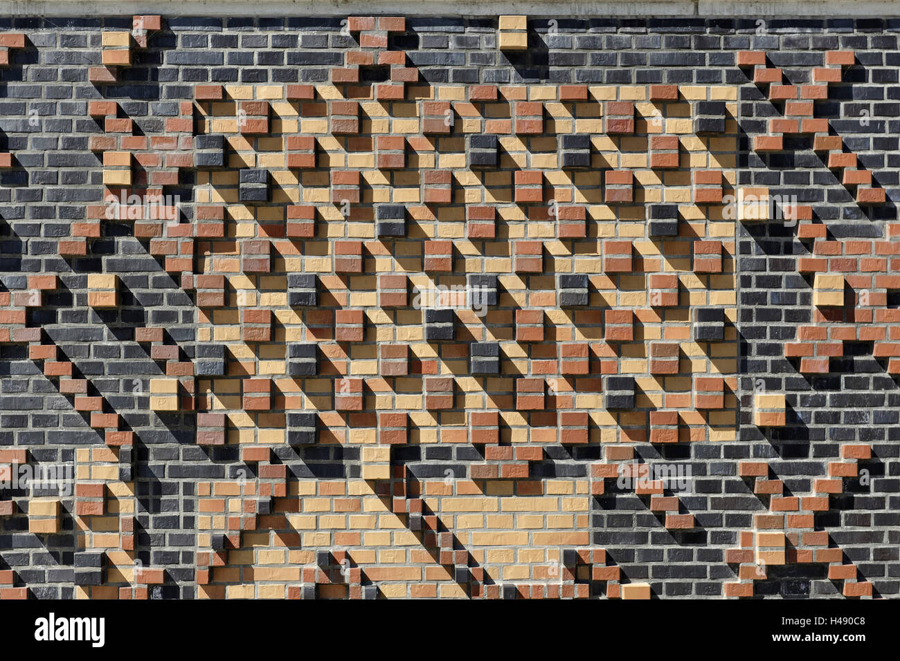 modern, brick flood protection wall, backlit, flood protection ...